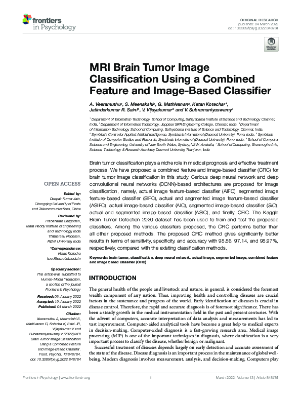 Pdf Mri Brain Tumor Image Classification Using A Combined Feature And Image Based Classifier