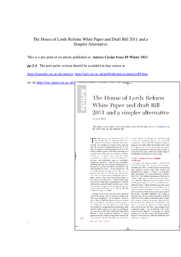(PDF) The House of Lords Reform White Paper and Draft Bill 2011 and a ...