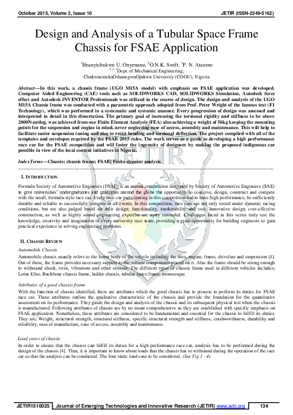 (PDF) Design and Analysis of a Tubular Space Frame Chassis for FSAE ...