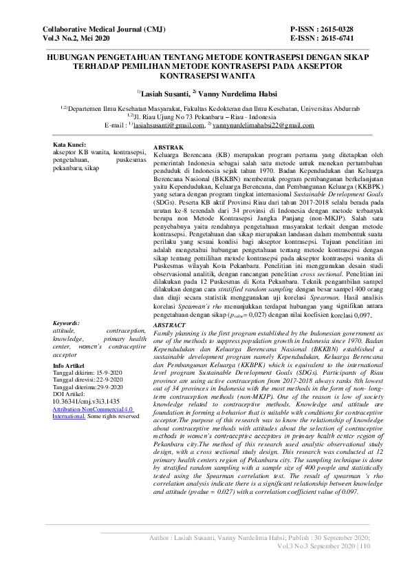 (PDF) Hubungan Pengetahuan Tentang Metode Kontrasepsi Dengan Sikap Terhadap Pemilihan Metode ...