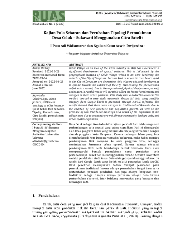 (PDF) Kajian Pola Sebaran dan Perubahan Tipologi Permukiman Desa Celuk – Sukawati Menggunakan ...