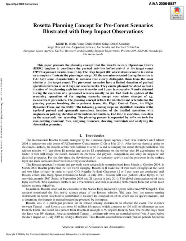 (PDF) Rosetta Planning Concept for Pre-Comet Scenarios Illustrated with Deep Impact Observations