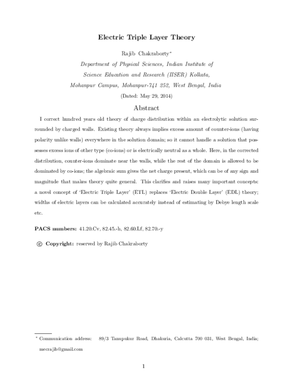 (PDF) Electric Triple Layer Theory