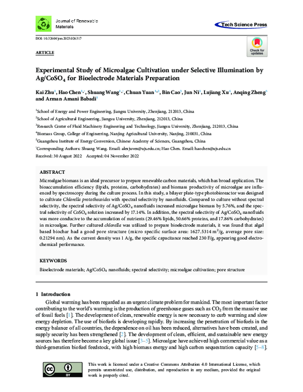 (PDF) Experimental Study of Microalgae Cultivation under Selective ...