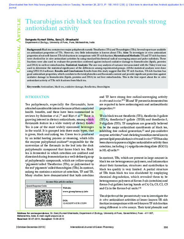 (PDF) Thearubigins rich black tea fraction reveals strong antioxidant ...