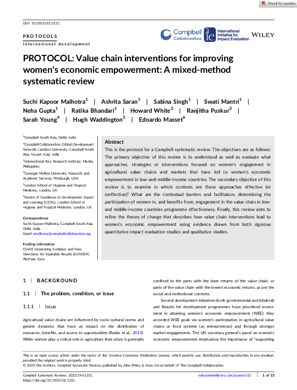 (PDF) PROTOCOL: Value chain interventions for improving women's ...