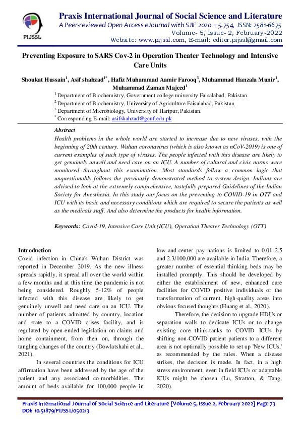 (PDF) Preventing Exposure to SARS Cov-2 in Operation Theater Technology ...