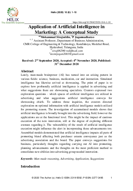 (PDF) Application of Artificial Intelligence in Marketing: A Conceptual Study