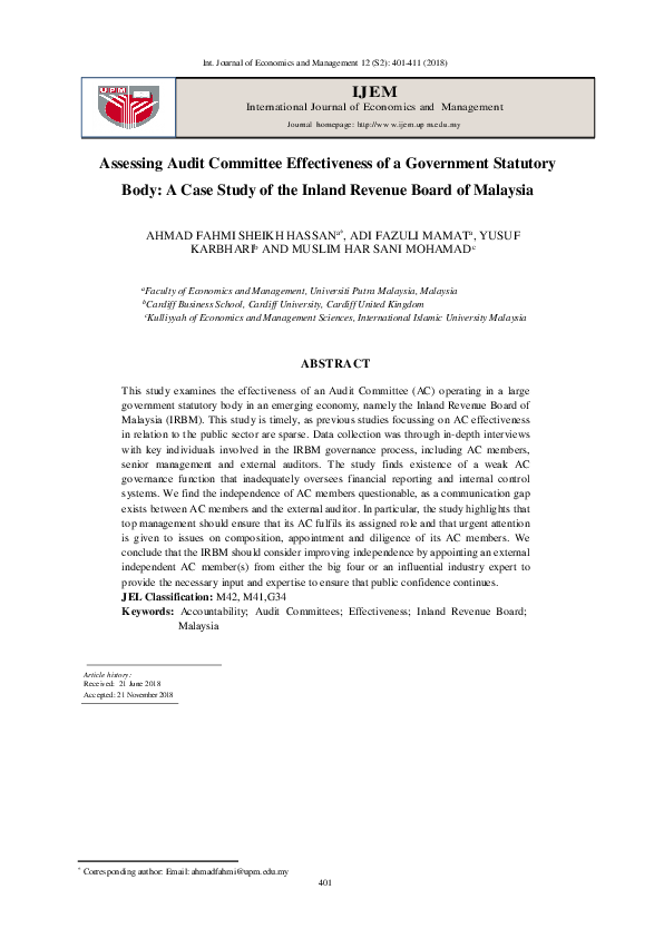 (PDF) Assessing audit committee effectiveness of a government statutory ...