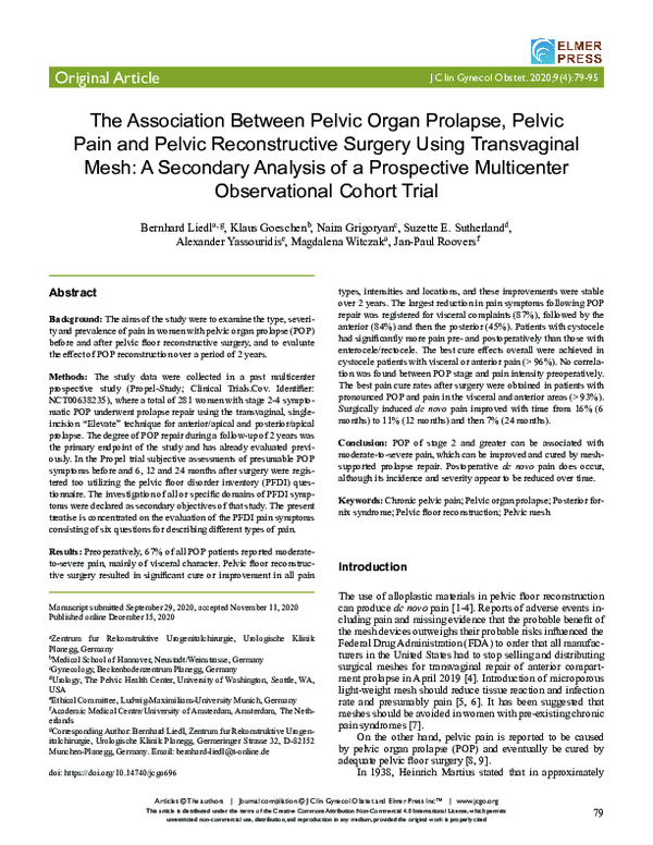(PDF) The Association Between Pelvic Organ Prolapse, Pelvic Pain and Pelvic Reconstructive ...