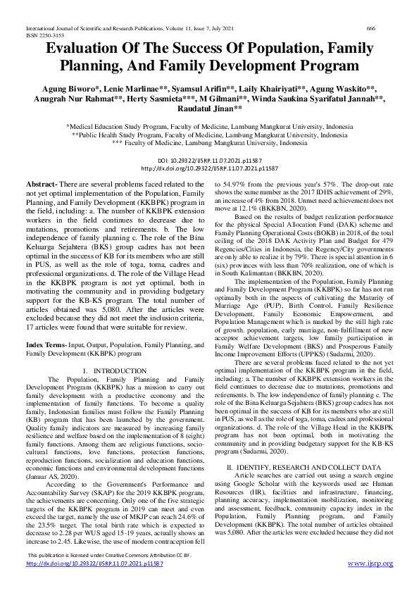 (PDF) Evaluation Of The Success Of Population, Family Planning, And ...