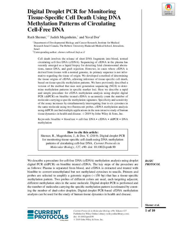 (PDF) Digital Droplet PCR for Monitoring Tissue‐Specific Cell Death Using DNA Methylation ...