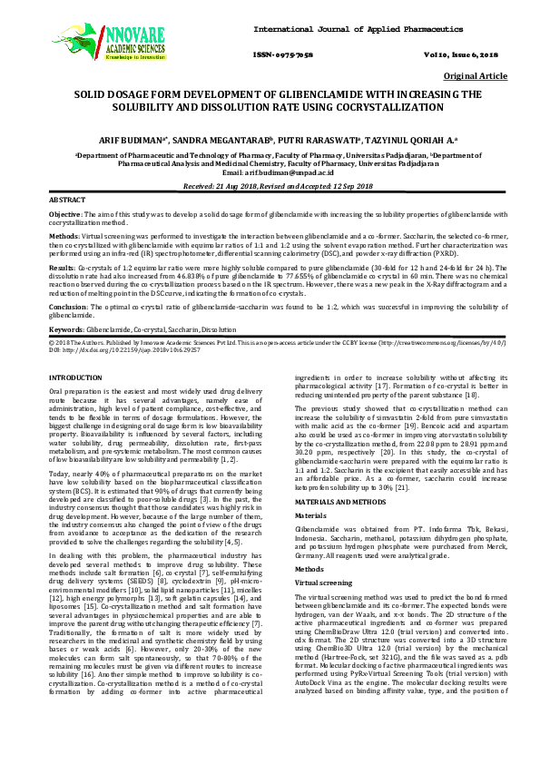 Pdf Solid Dosage Form Development Of Glibenclamide With Increasing The Solubility And