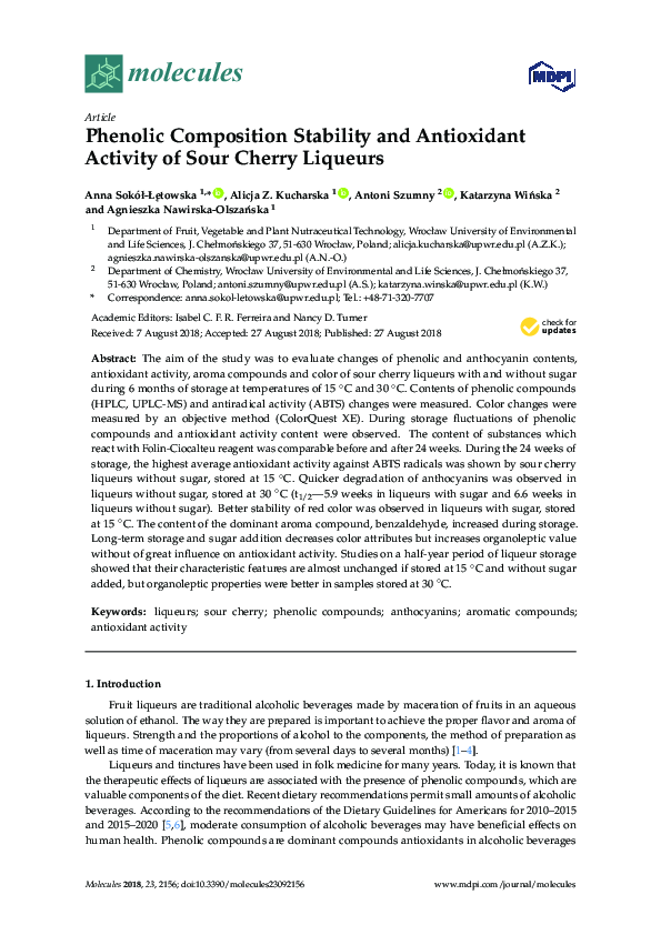 (PDF) Phenolic Composition Stability and Antioxidant Activity of Sour Cherry Liqueurs