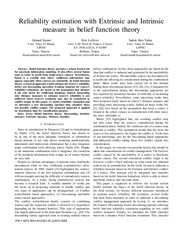 Pdf Reliability Estimation With Extrinsic And Intrinsic Measure In