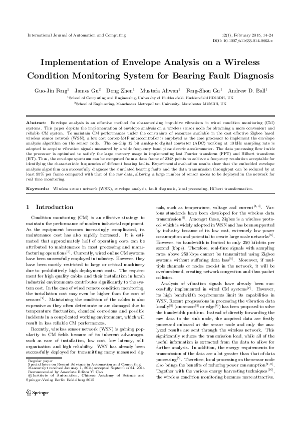 (PDF) Implementation of envelope analysis on a wireless condition ...