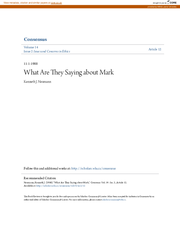 (PDF) What are they saying about Mark?