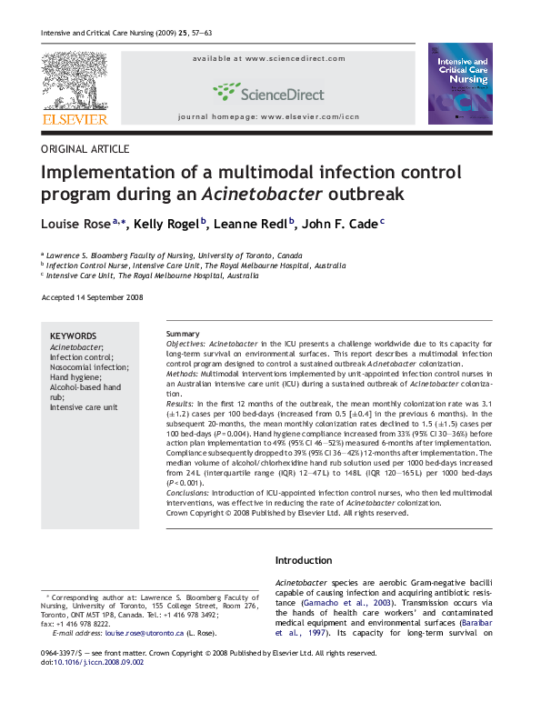 (PDF) Implementation of a multimodal infection control program during ...