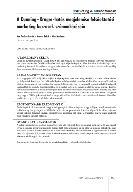 (PDF) A Dunning–Kruger-hatás megjelenése felsőoktatási marketing kurzusok számonkérésein