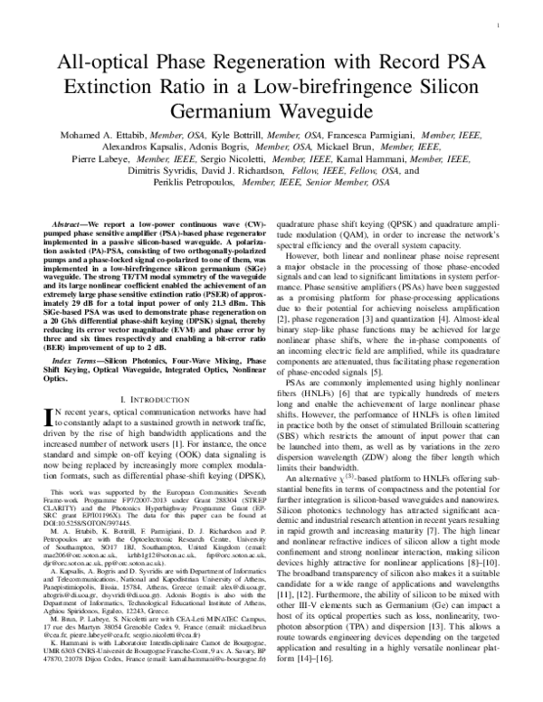 (PDF) All-optical Phase Regeneration with Record PSA Extinction Ratio ...