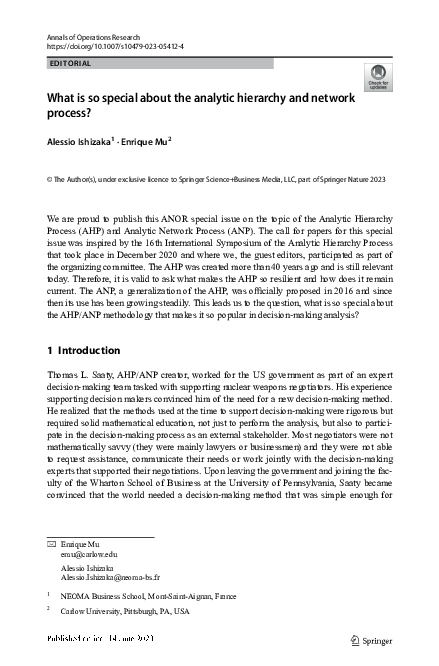 (PDF) What is so special about the analytic hierarchy and network process?