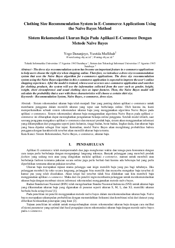(PDF) Clothing Size Recommendation System in E-Commerce Applications ...