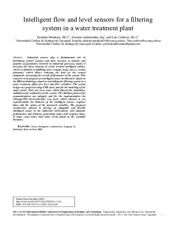 (PDF) Intelligent flow and level sensors for a filtering system in a ...