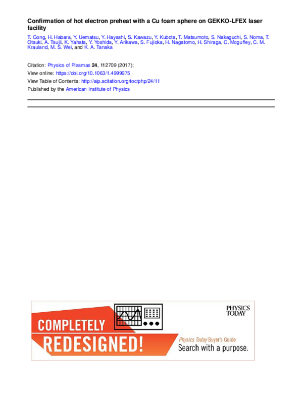 (PDF) Confirmation of hot electron preheat with a Cu foam sphere on ...