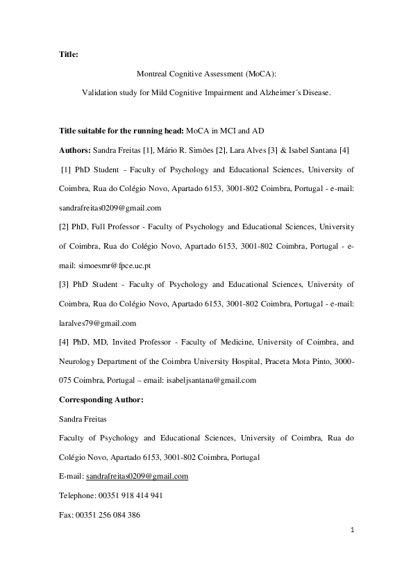 (PDF) Montreal Cognitive Assessment