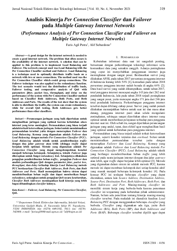 (PDF) Analisis Kinerja Per Connection Classifier dan Failover pada ...