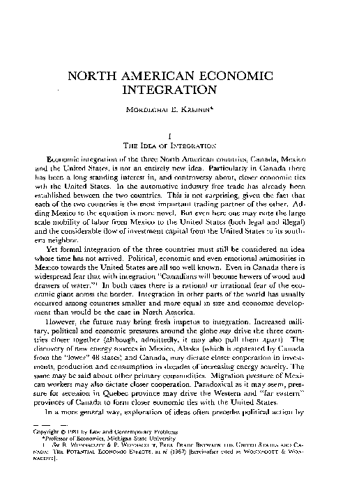 (PDF) North American Economic Integration