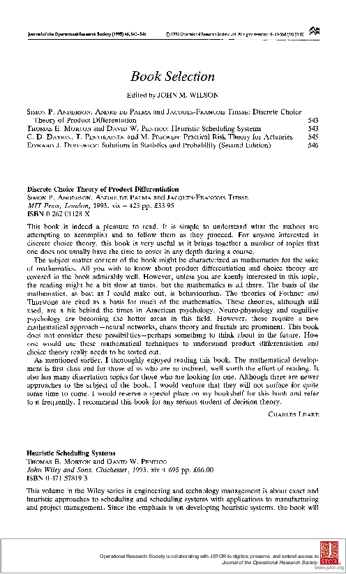 (PDF) Discrete choice theory of product differentiation