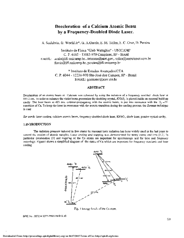 (PDF) Deceleration of a Calcium Atomic Beam with a Frequency-Doubled Diode Laser