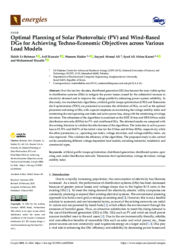 (PDF) Optimal Planning of Solar Photovoltaic (PV) and Wind-Based DGs ...