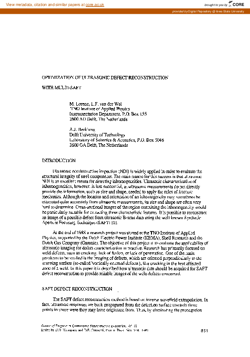 (PDF) Optimization of Ultrasonic Defect Reconstruction with Multi-Saft