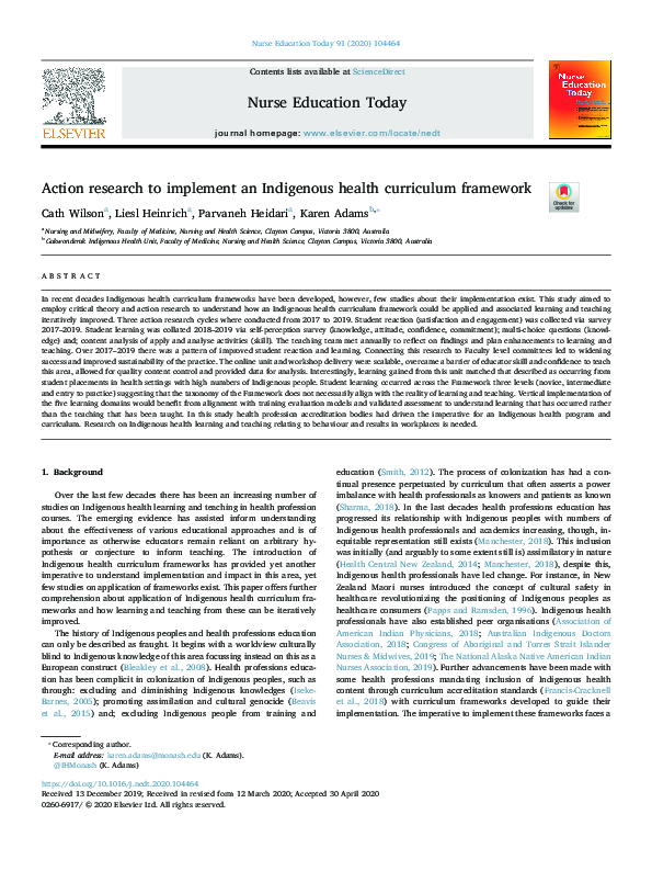 (PDF) Action research to implement an Indigenous health curriculum ...