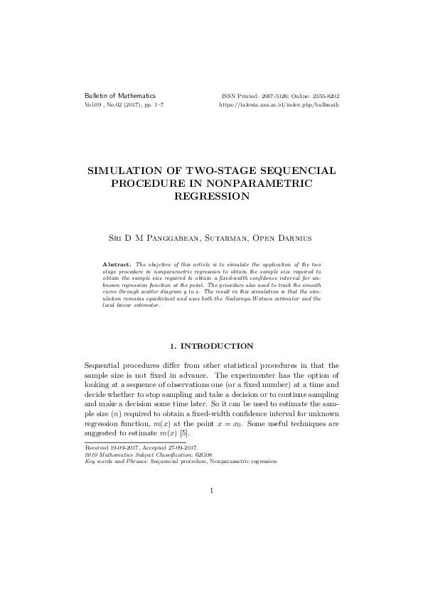 Pdf Simulation Of Two Stage Sequencial Procedure In Nonparametric