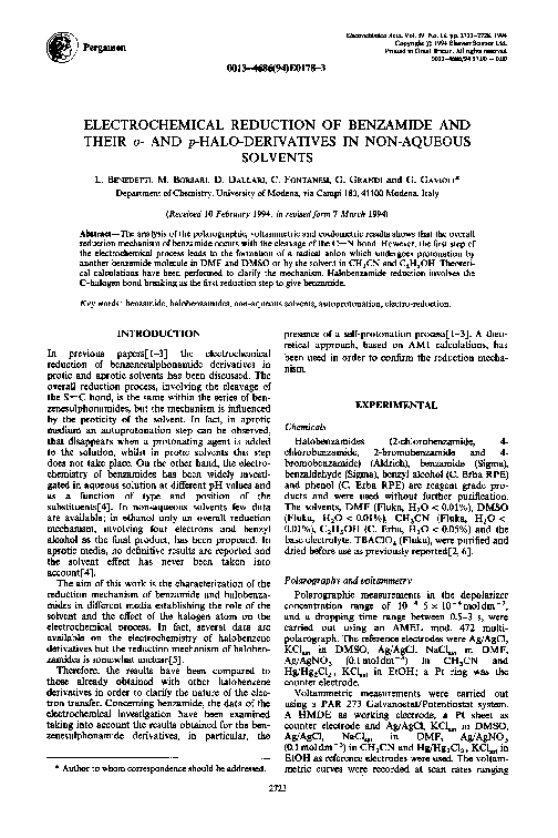 (PDF) Electrochemical reduction of benzamide and their o- and p-halo ...
