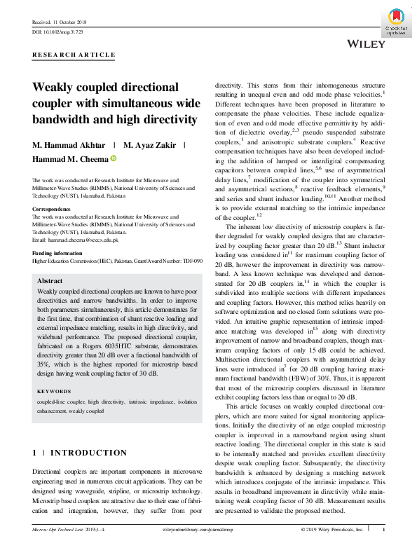 (PDF) Weakly coupled directional coupler with simultaneous wide ...