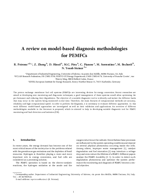 (PDF) A review on model-based diagnosis methodologies for PEMFCs