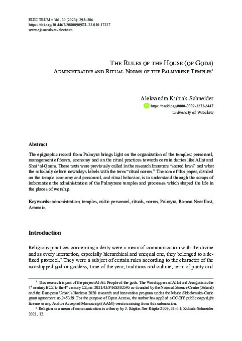 (PDF) The Rules of the House (of Gods) Administrative and Ritual Norms ...