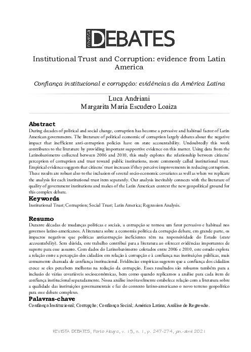 (PDF) Institutional Trust and Corruption: Evidence from Latin America