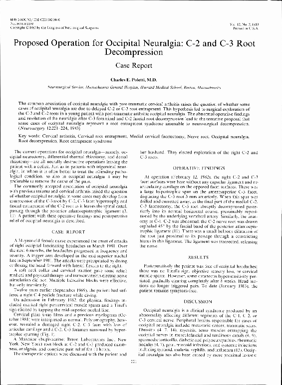 Pdf Proposed Operation For Occipital Neuralgia
