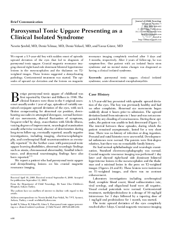 (PDF) Paroxysmal Tonic Upgaze Presenting as a Clinical Isolated ...