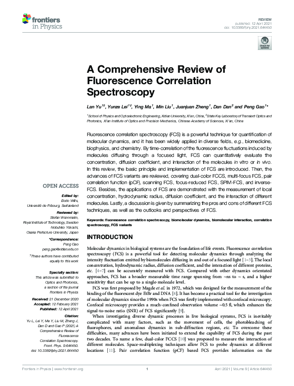 Pdf A Comprehensive Review Of Fluorescence Correlation Spectroscopy
