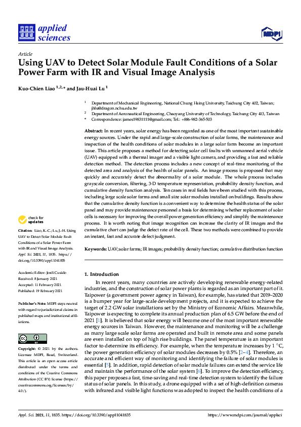 (PDF) Using UAV to Detect Solar Module Fault Conditions of a Solar ...