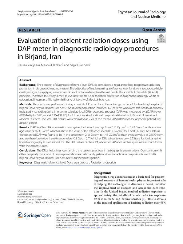 (PDF) Evaluation of patient radiation doses using DAP meter in diagnostic radiology procedures ...