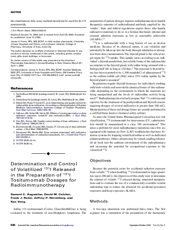 (PDF) Determination and Control of Volatilized 131I Released in the ...