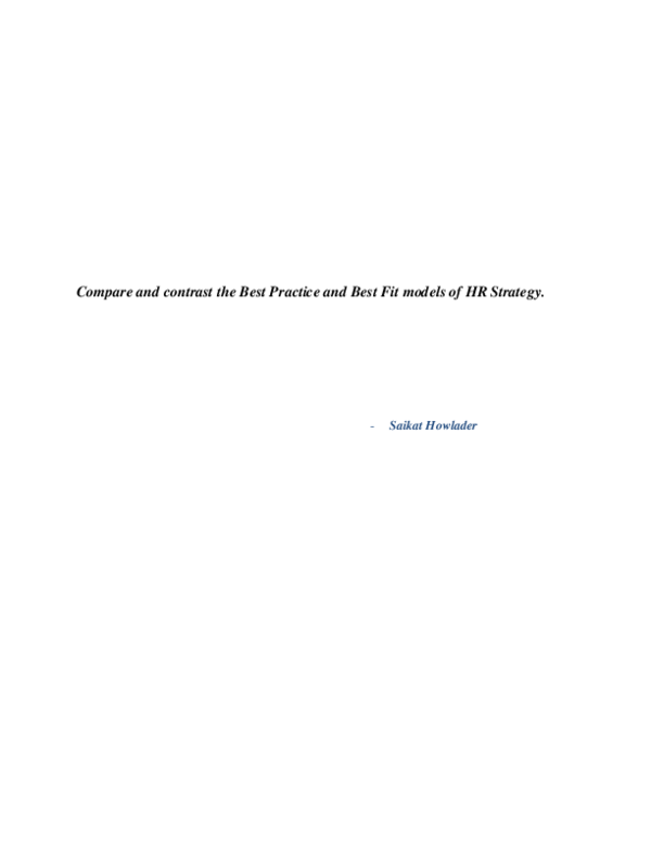 (PDF) Compare and contrast the Best Practice and Best Fit models of HR ...