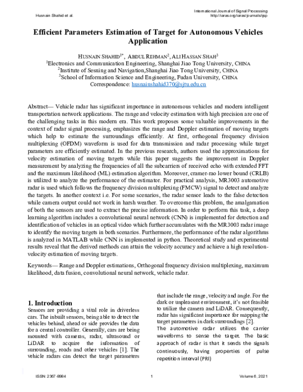 (PDF) Enhanced Radar Parameter Estimation for Autonomous Vehicles